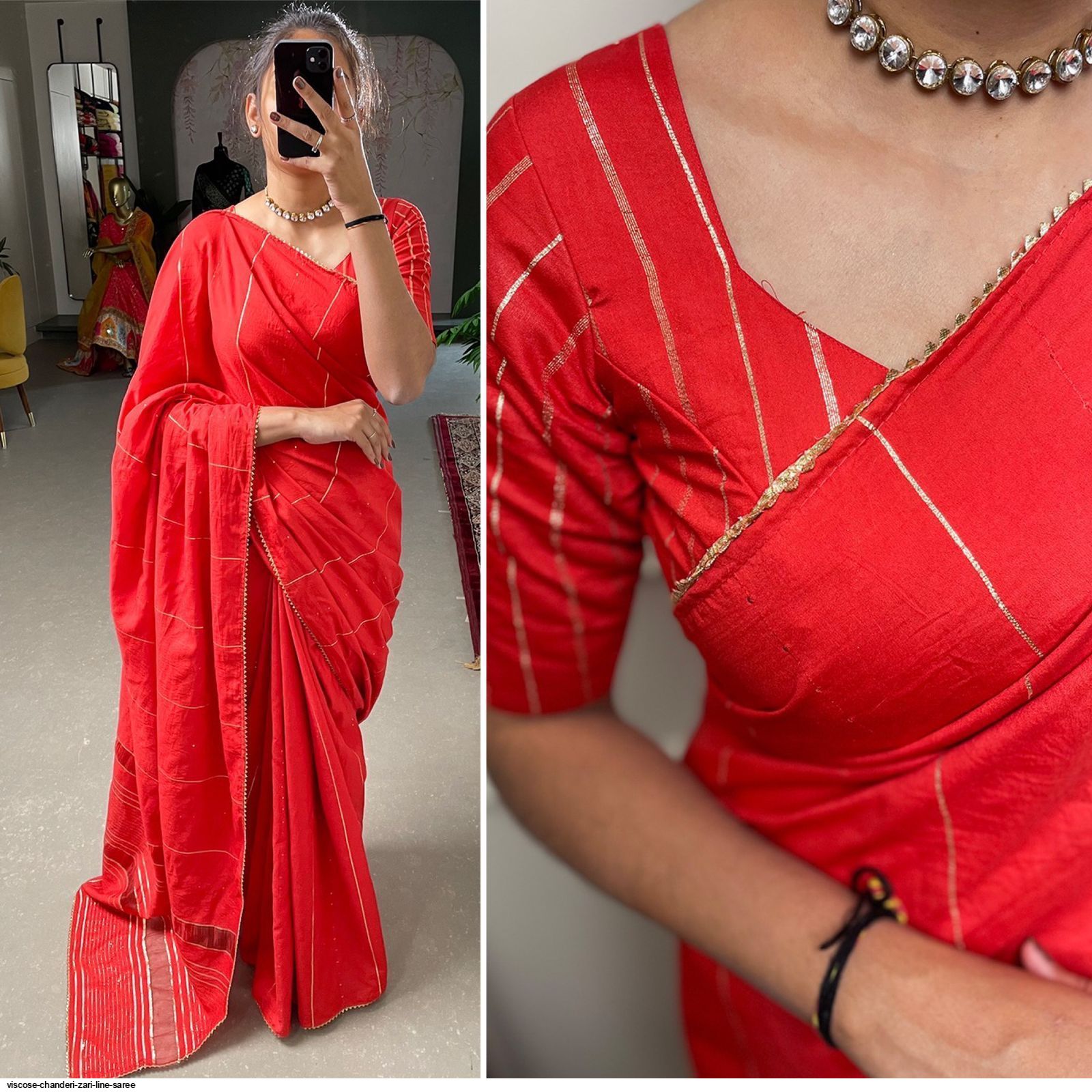 Viscose Chanderi Zari line SAREE