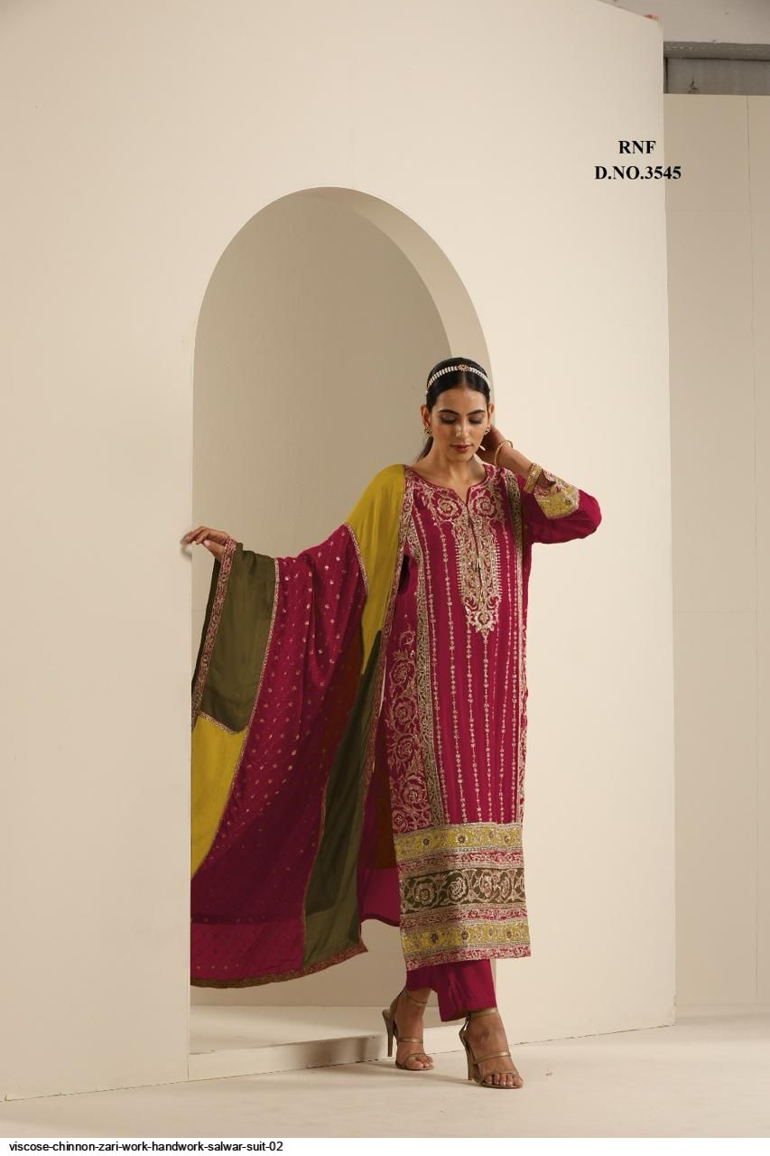VISCOSE CHINNON ZARI WORK HANDWORK SALWAR SUIT 02