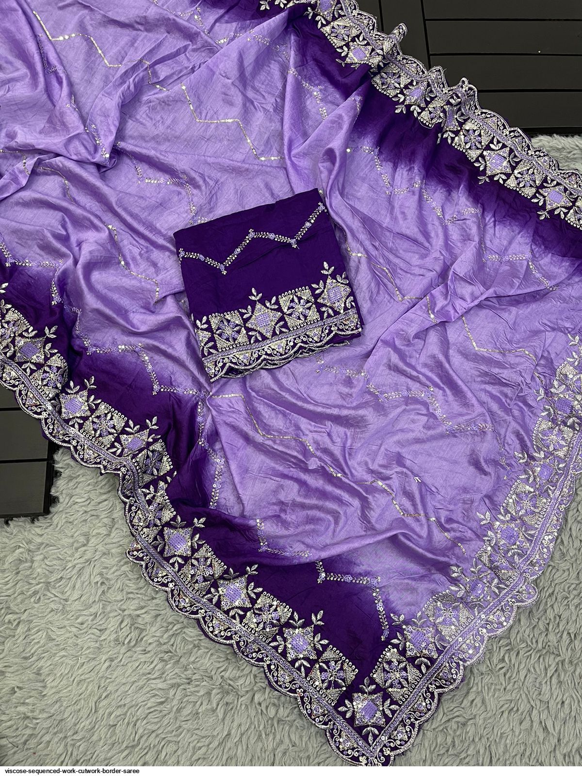 Viscose Sequenced Work Cutwork Border Saree