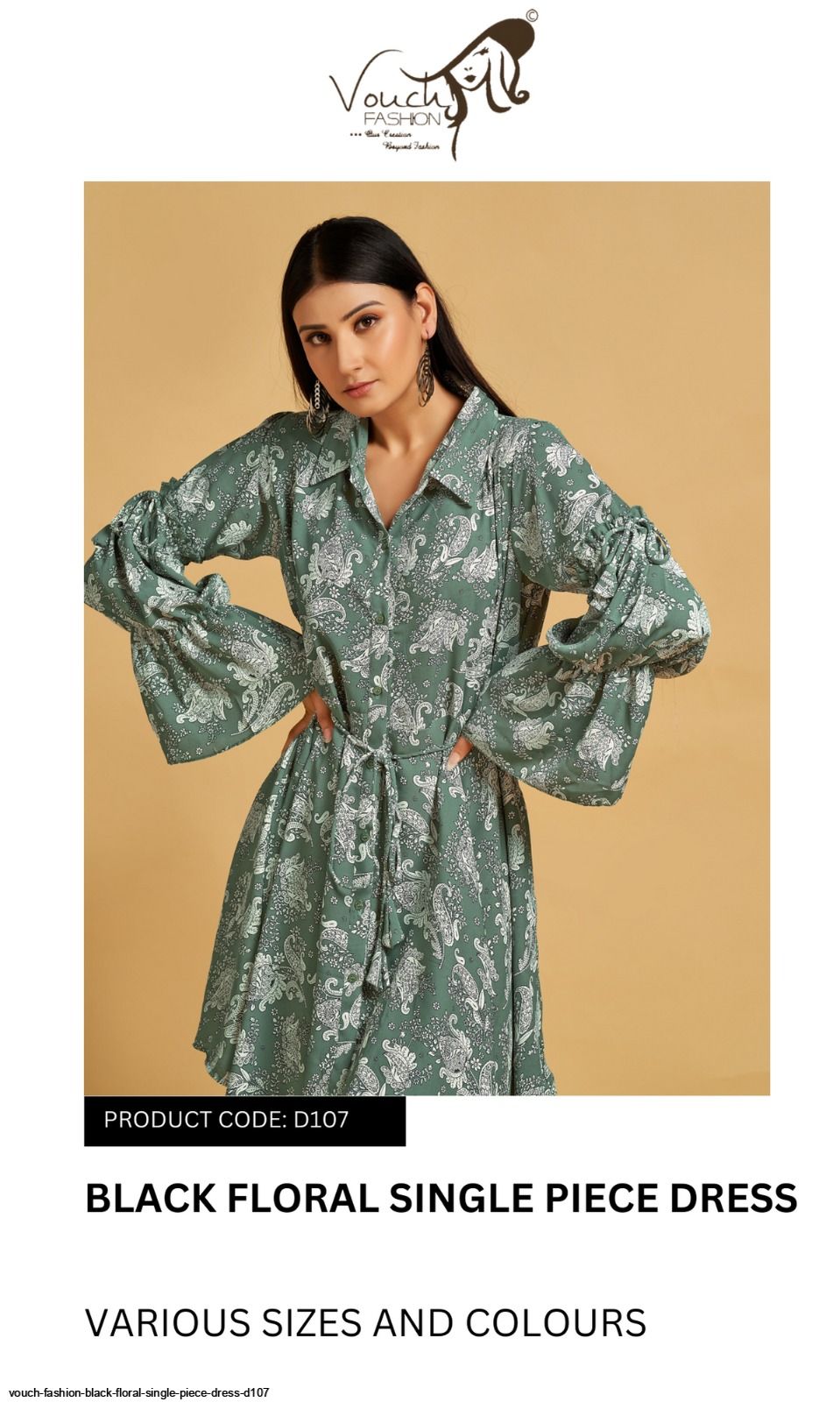 VOUCH FASHION BLACK FLORAL SINGLE PIECE DRESS D107