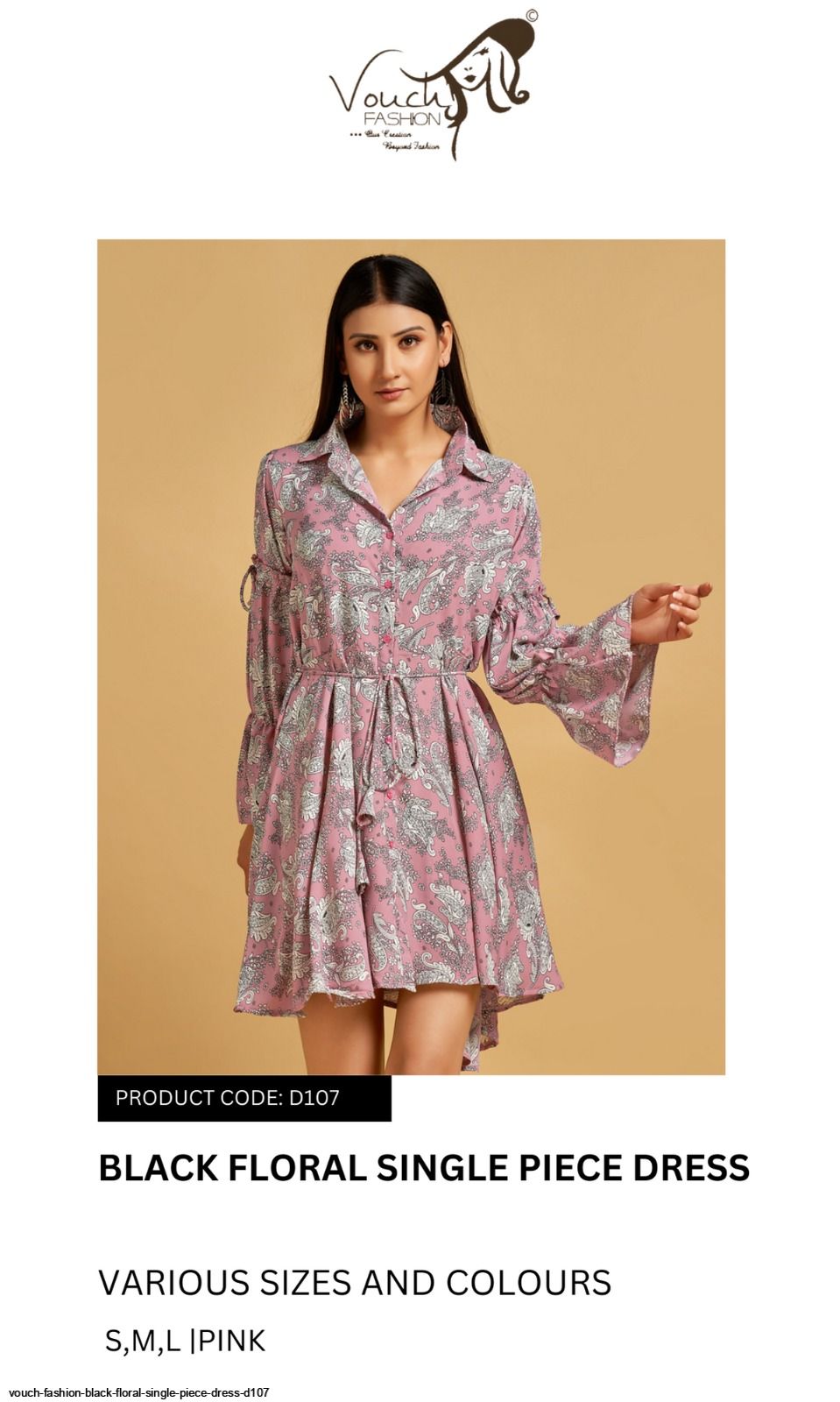 VOUCH FASHION BLACK FLORAL SINGLE PIECE DRESS D107