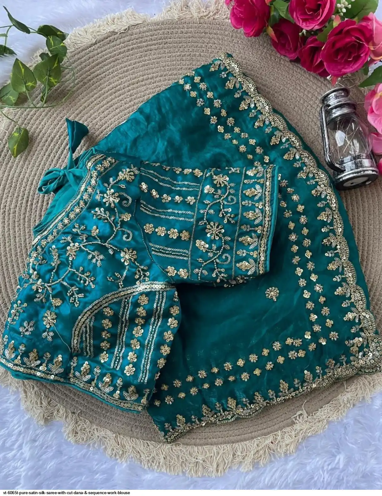 VT-6065T Satin Silk Saree Wholesale | Cut Dana & Sequence Work