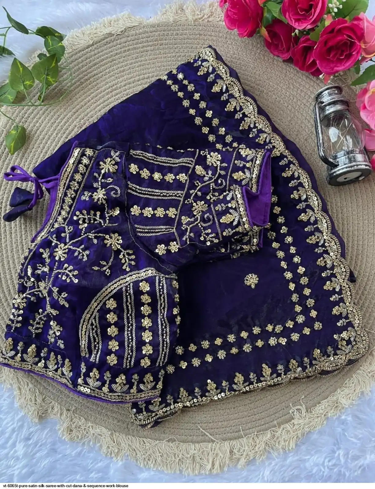 VT-6065T Satin Silk Saree Wholesale | Cut Dana & Sequence Work