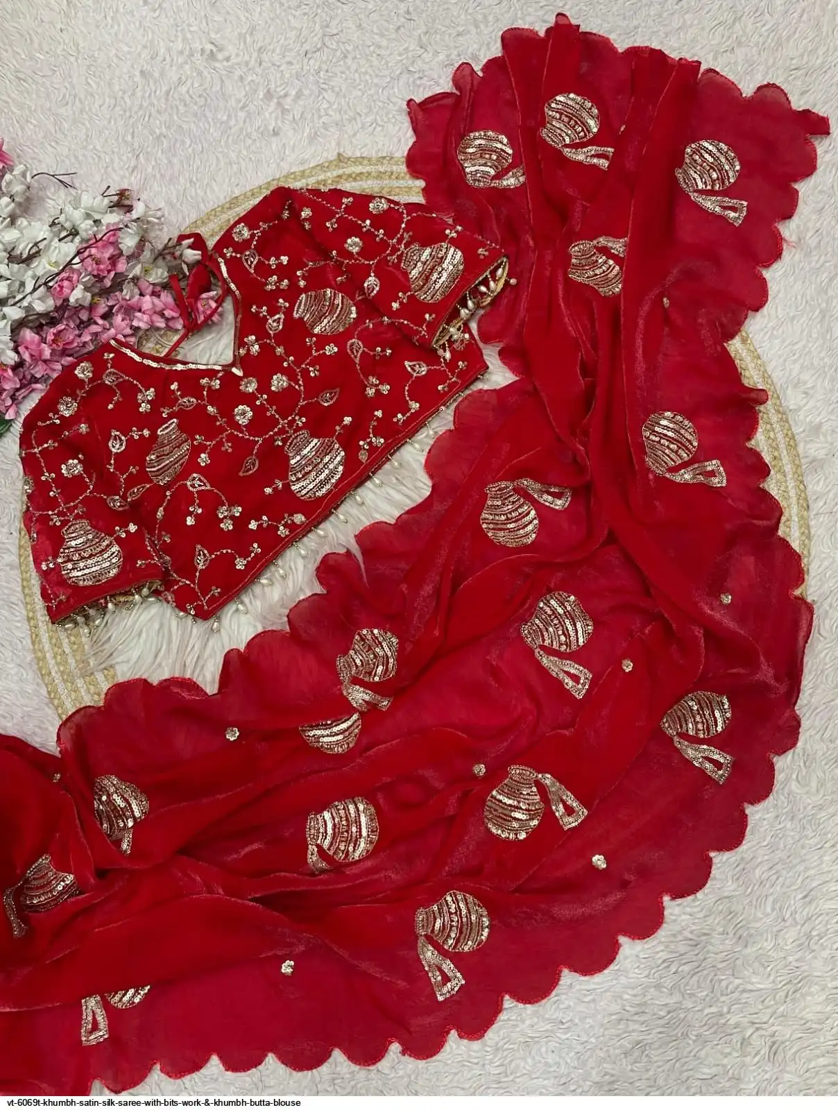 VT-6069T Khumbh Satin Silk Saree Wholesale | Bits Work & Khumbh Butta