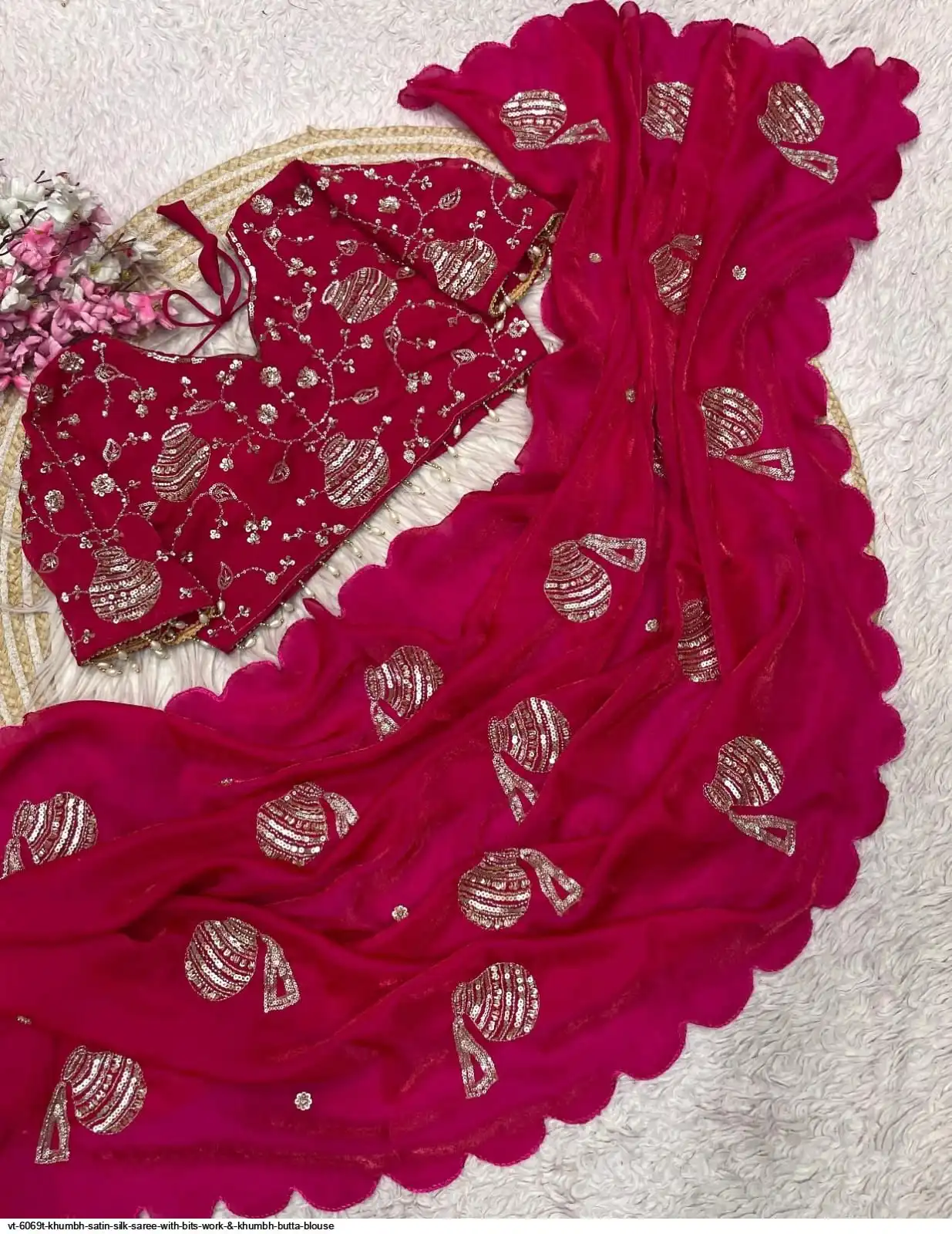 VT-6069T Khumbh Satin Silk Saree Wholesale | Bits Work & Khumbh Butta