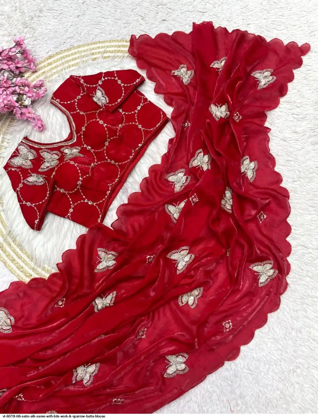 VT-6070T Titli Satin Silk Saree Wholesale | Bits Work & Sparrow Butta