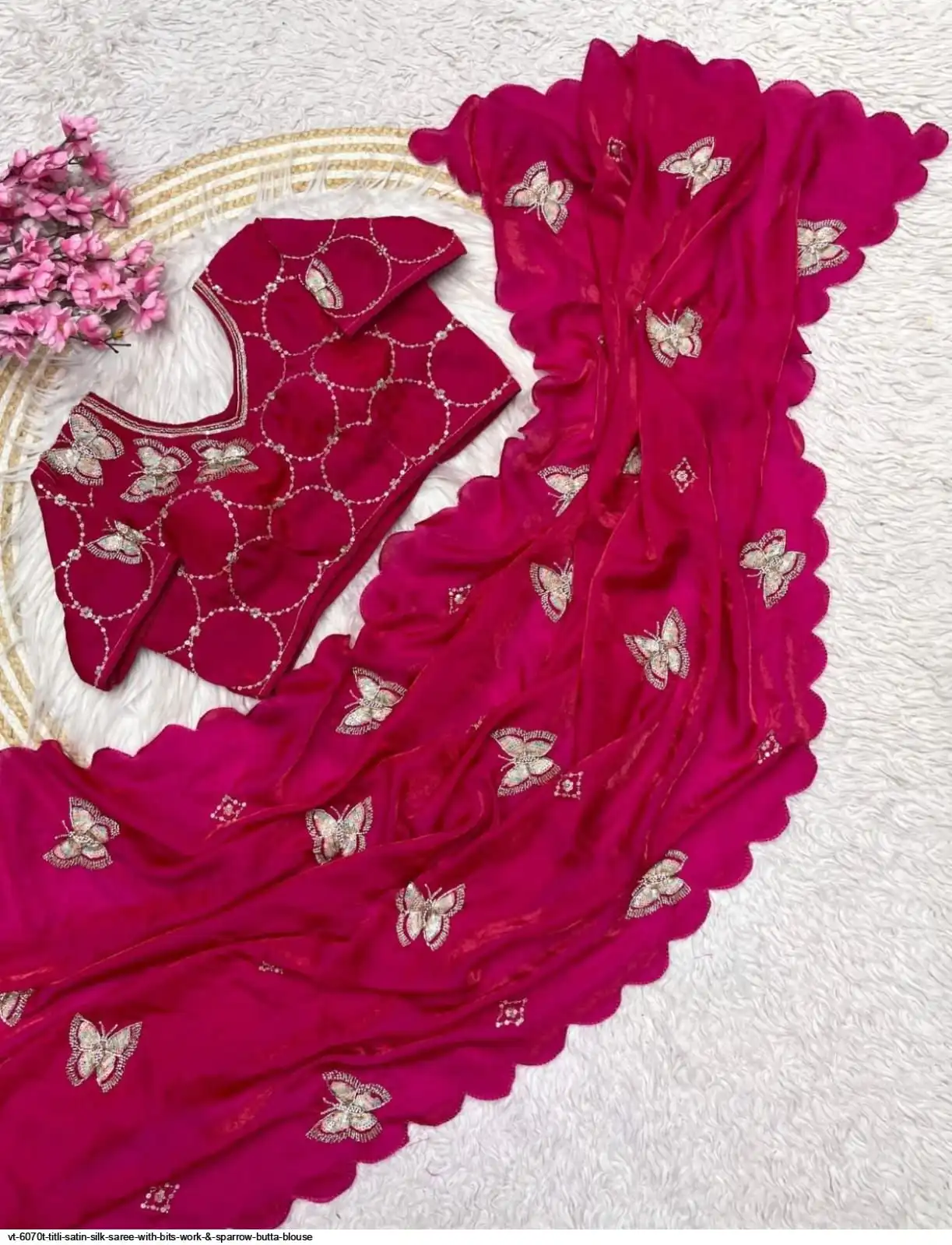 VT-6070T Titli Satin Silk Saree Wholesale | Bits Work & Sparrow Butta