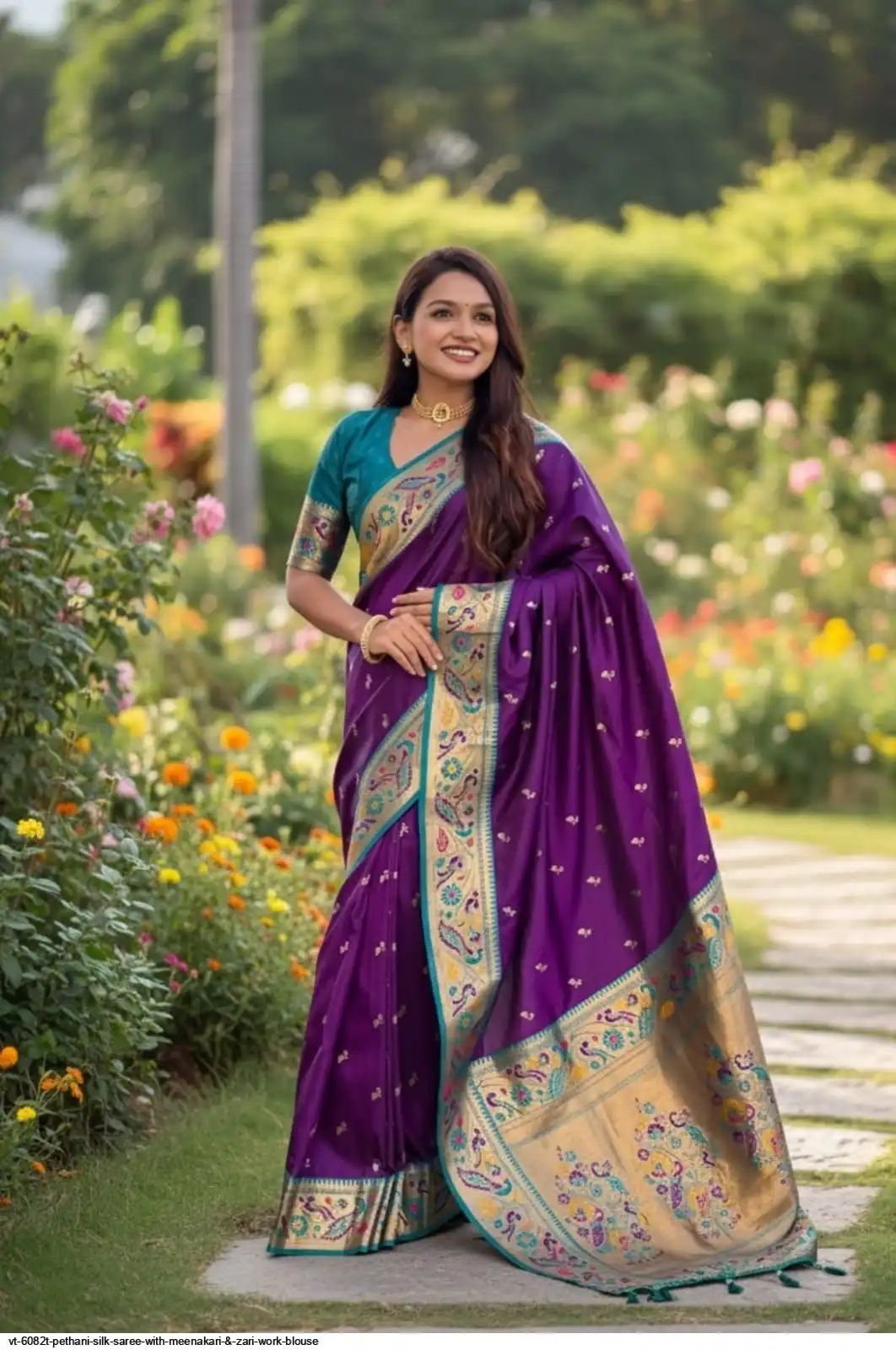 VT-6082T Pethani Silk Saree Wholesale | Meenakari & Zari Work