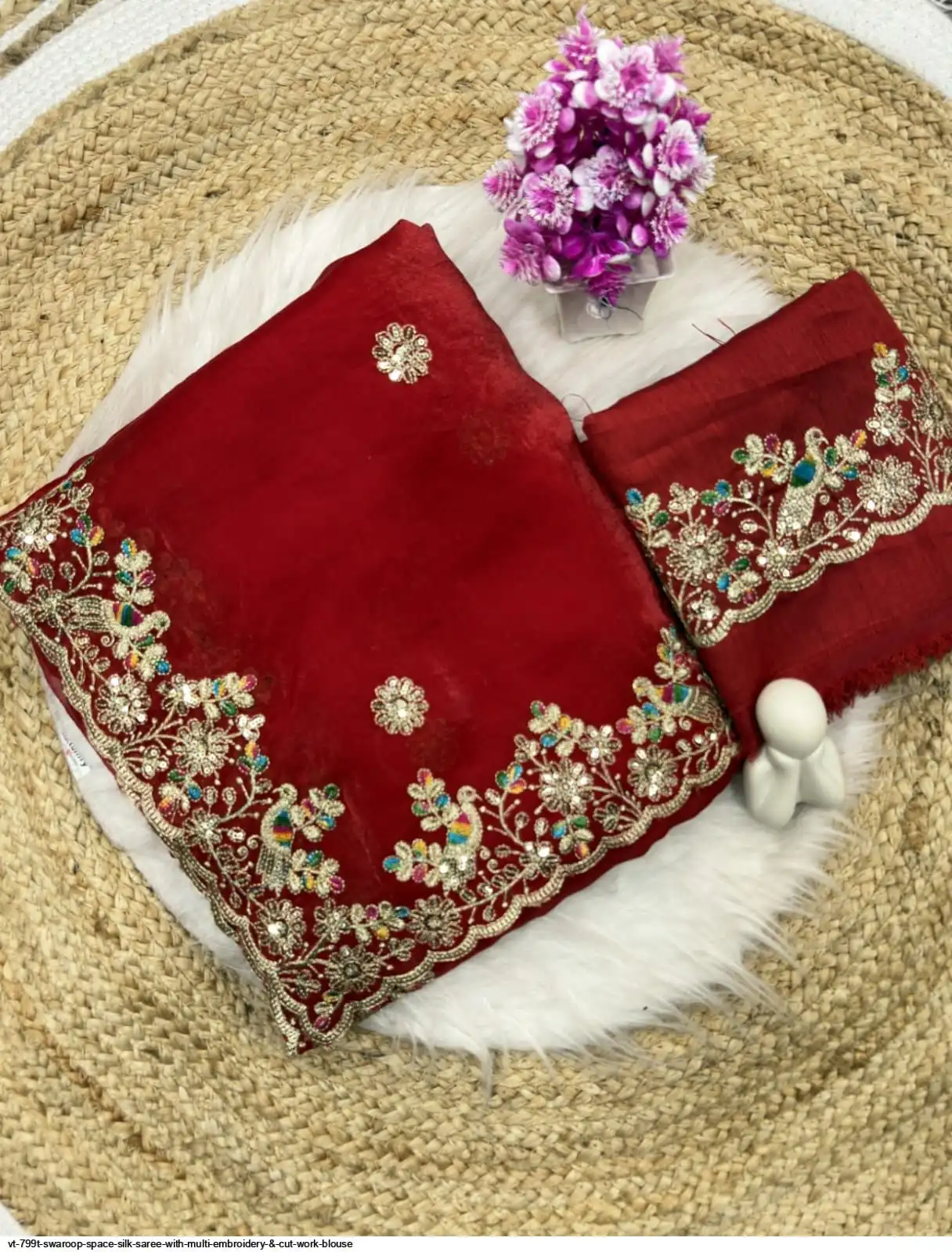 VT-799T Swaroop Space Silk Saree Wholesale | Multi Embroidered & Cut Work