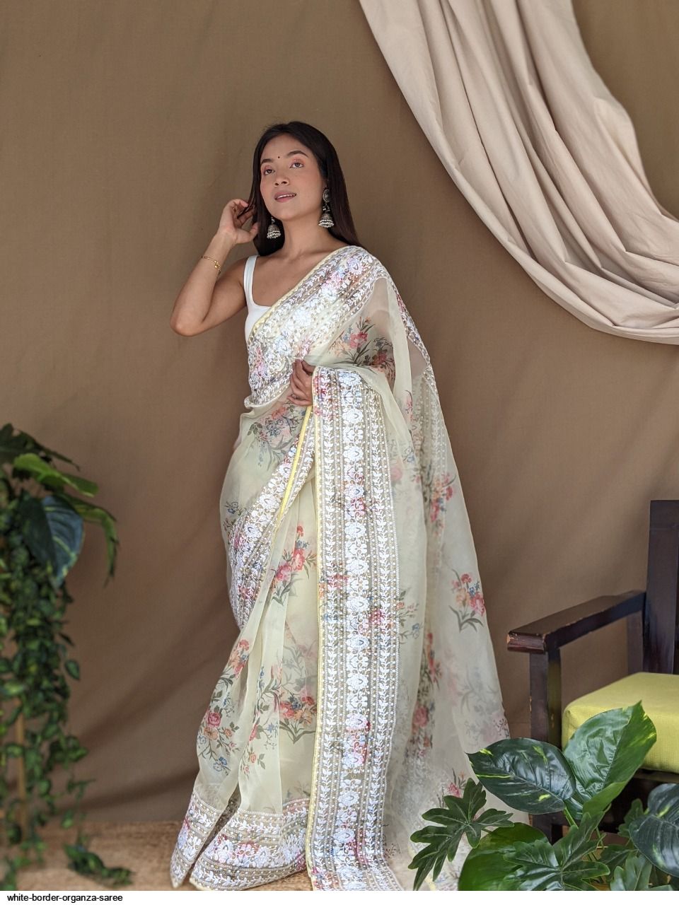 WHITE BORDER Organza SAREE