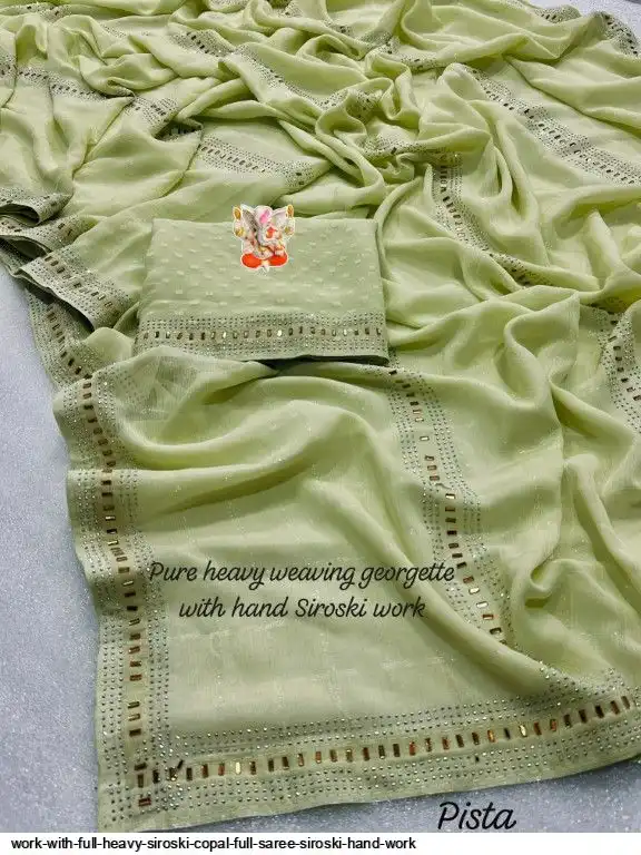 Work with full heavy Siroski copal full saree Siroski hand work