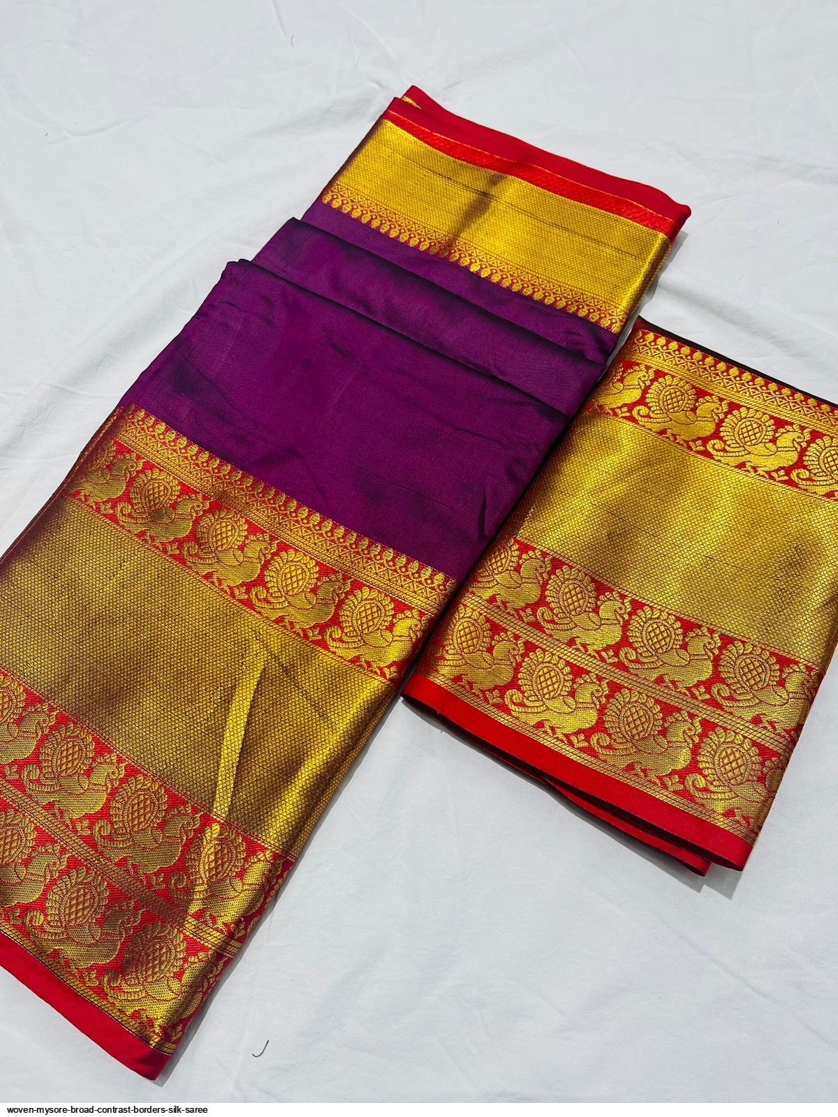 WOVEN MYSORE BROAD CONTRAST BORDERS SILK SAREE