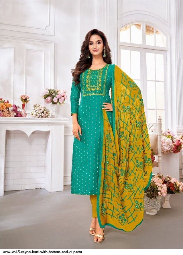 Wow Vol 5 rayon kurti with bottom and dupatta