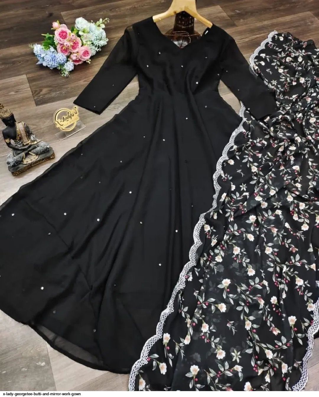 X LADY GEORGETEE BUTTI AND MIRROR WORK GOWN