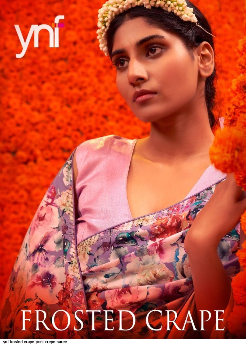 YNF FROSTED CRAPE PRINT CREPE SAREE
