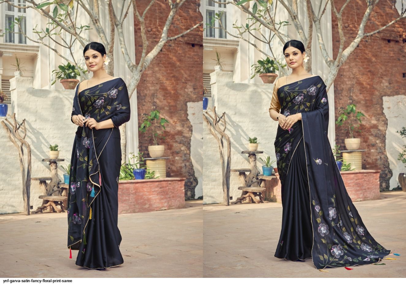 YNF GARVA SATIN FANCY FLORAL PRINT SAREE