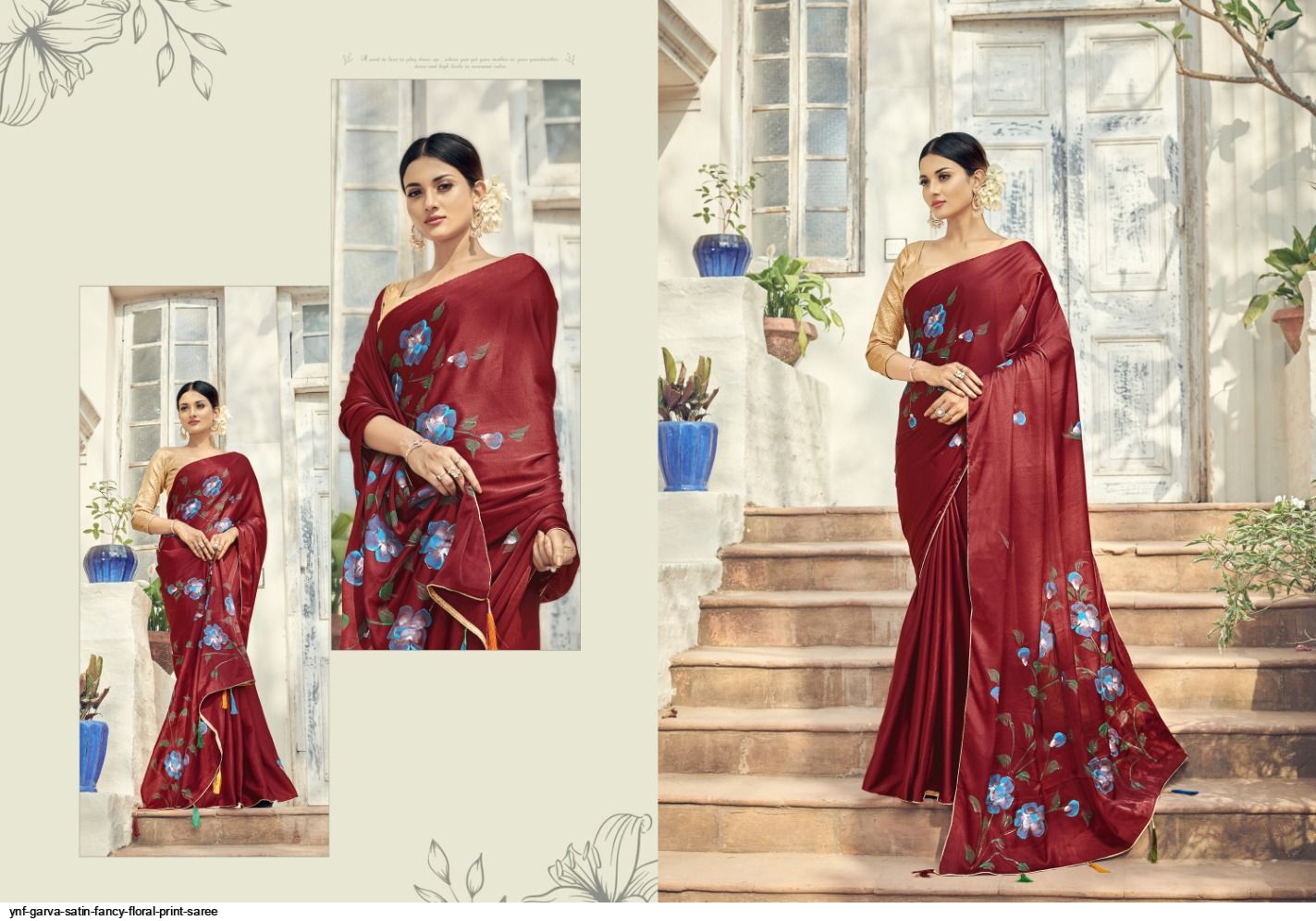 YNF GARVA SATIN FANCY FLORAL PRINT SAREE
