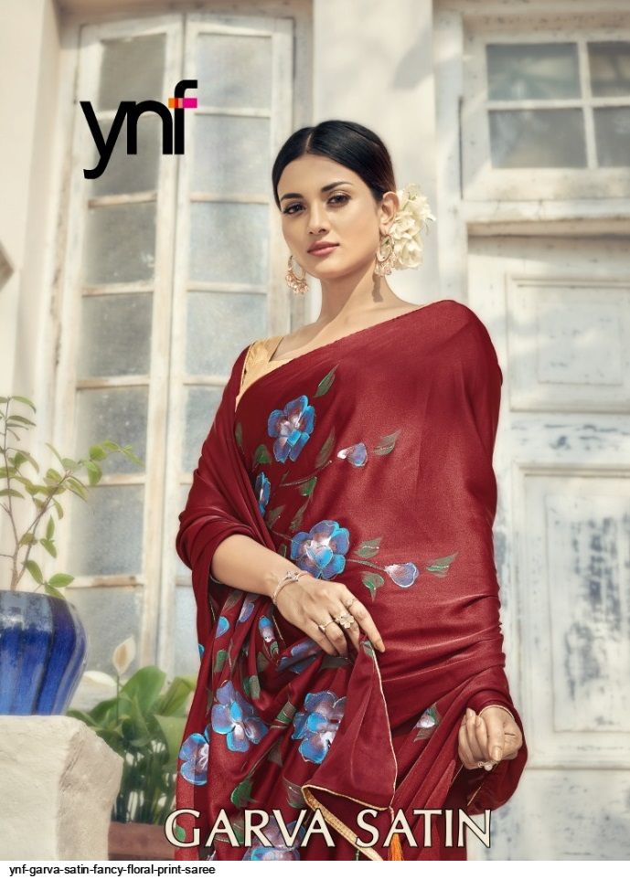 YNF GARVA SATIN FANCY FLORAL PRINT SAREE