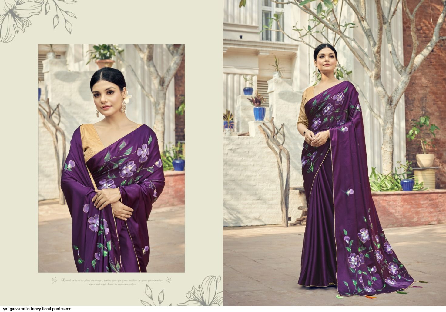 YNF GARVA SATIN FANCY FLORAL PRINT SAREE