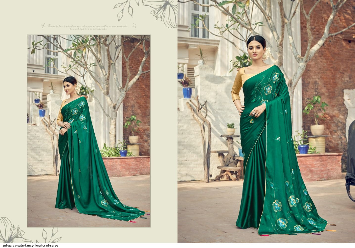 YNF GARVA SATIN FANCY FLORAL PRINT SAREE