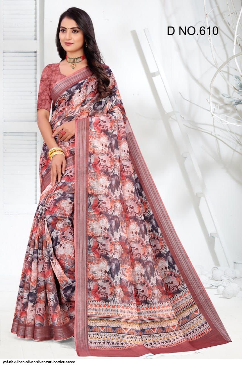 YNF RFEV LINEN SILVER Silver Zari Border SAREE