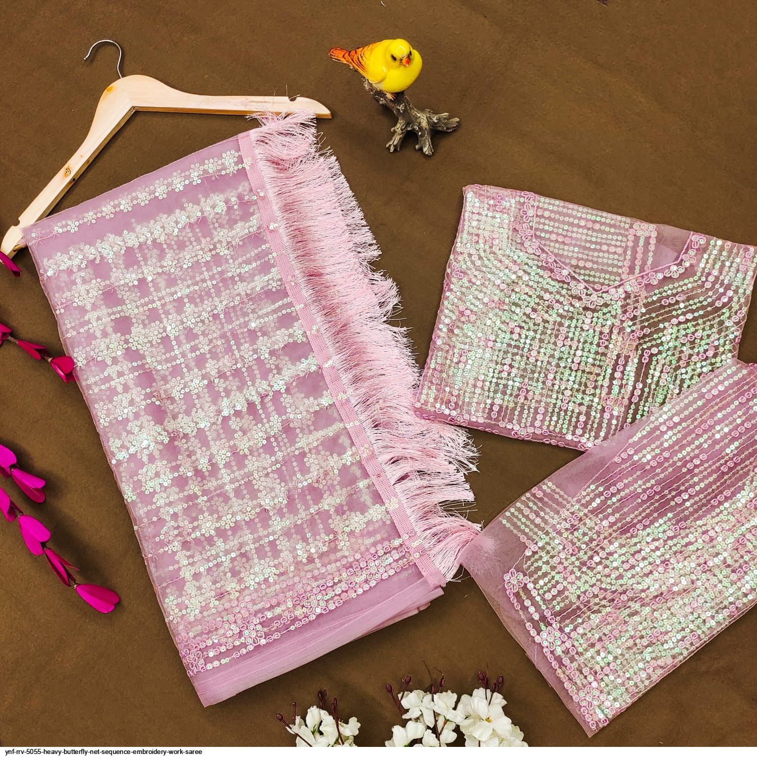 YNF RRV 5055 Heavy Butterfly Net Sequence Embroidery Work SAREE