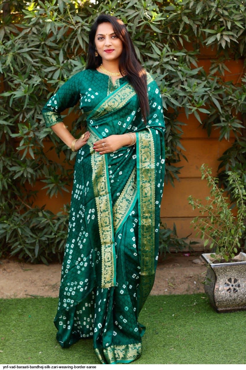 YNF VAD BARAATI Bandhej silk zari weaving Border SAREE